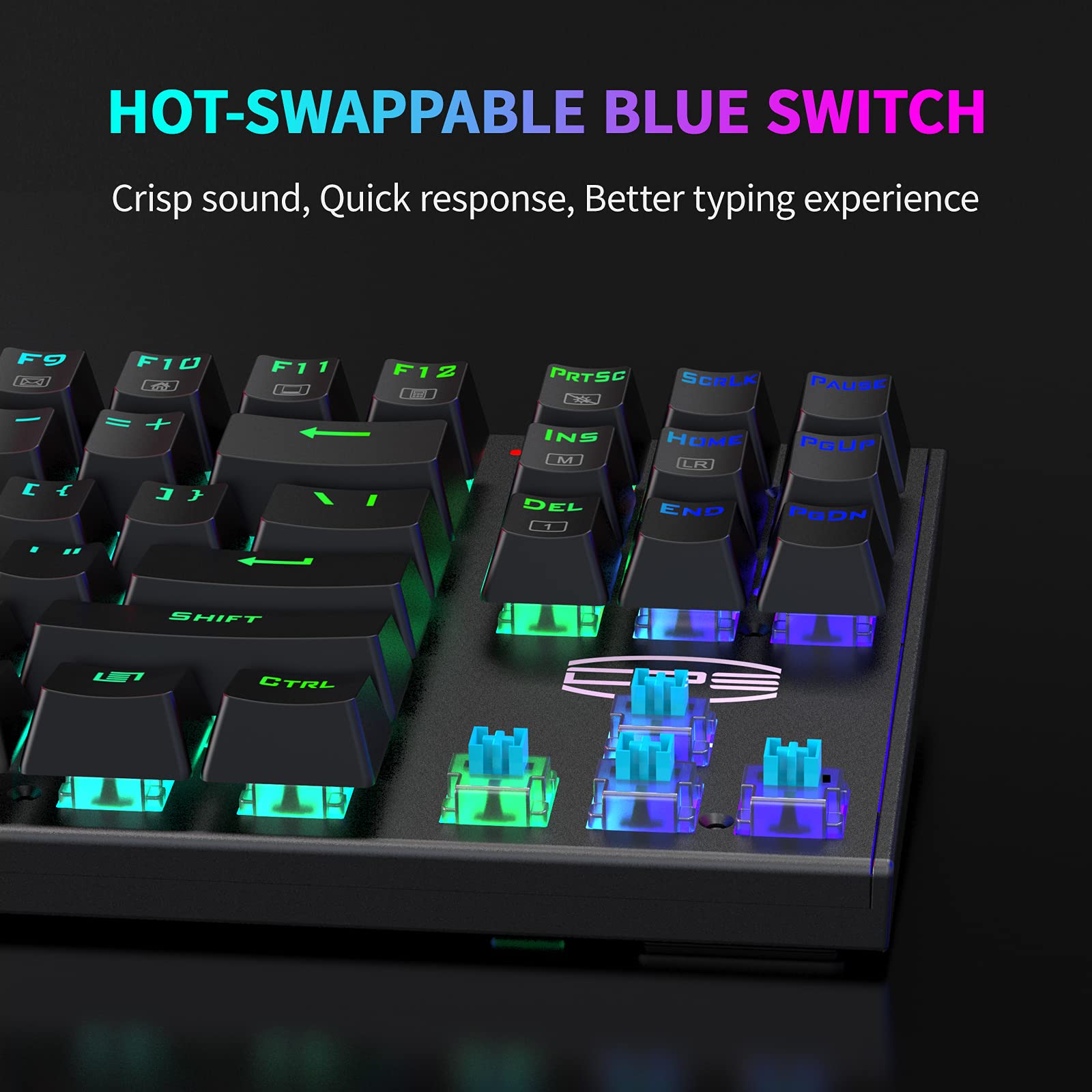 CP3 TKL Mechanical Gaming Keyboard RGB Backlit Wired Keyboard Anti-ghosting 87 Keys Quiet Mechanical Keyboard with Hot Swappable Blue Switches for Laptop, Windows, PC Games and Work