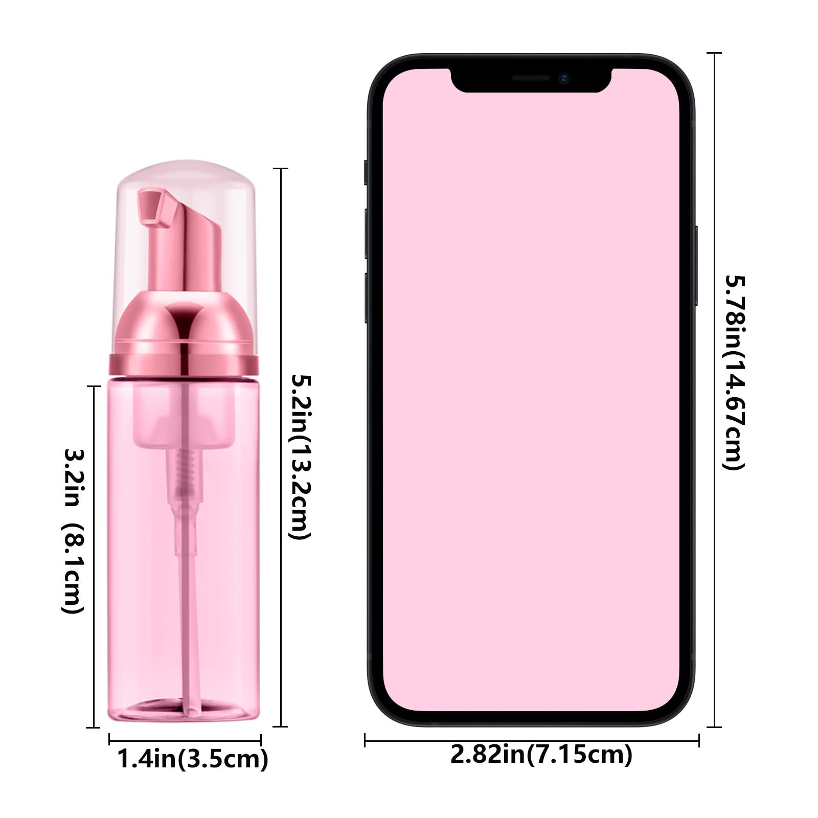 Lil Ray 2 Oz Empty Clear Rose Red Foam Pump Bottle, Travel Foamer Soap Dispenser for Lash Shampoo, Hand Soap, Foaming Cleaner(Rose Red Pump, 12 PCS)