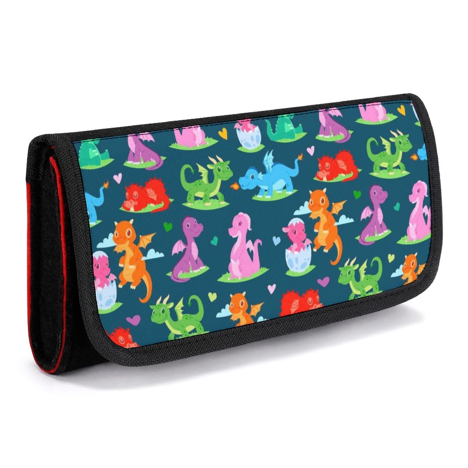 Colorful Cute Dragons Carrying Bag Compatible with Switch Protective Case Slim Felt Pouch with 5 Game Cartridges Holders