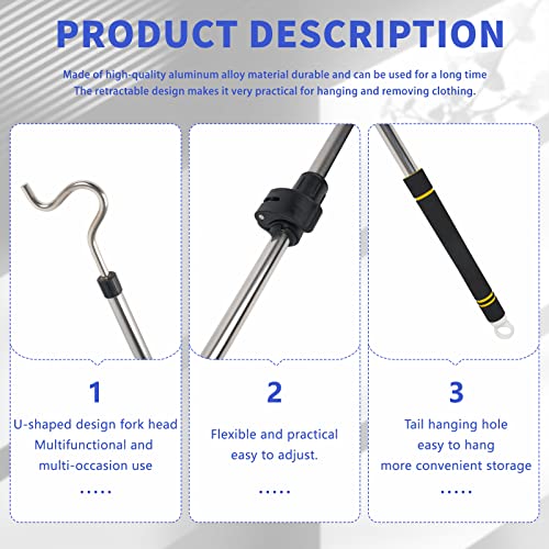 Greeily Clothes Hanger Reaching Hook Telescopic Adjustment it is Light and can Extend from 37" to 65" with 4.7 "Hook and Sponge Handle.Multifunctional Hook Rod for Hanging Lights, Clothing.