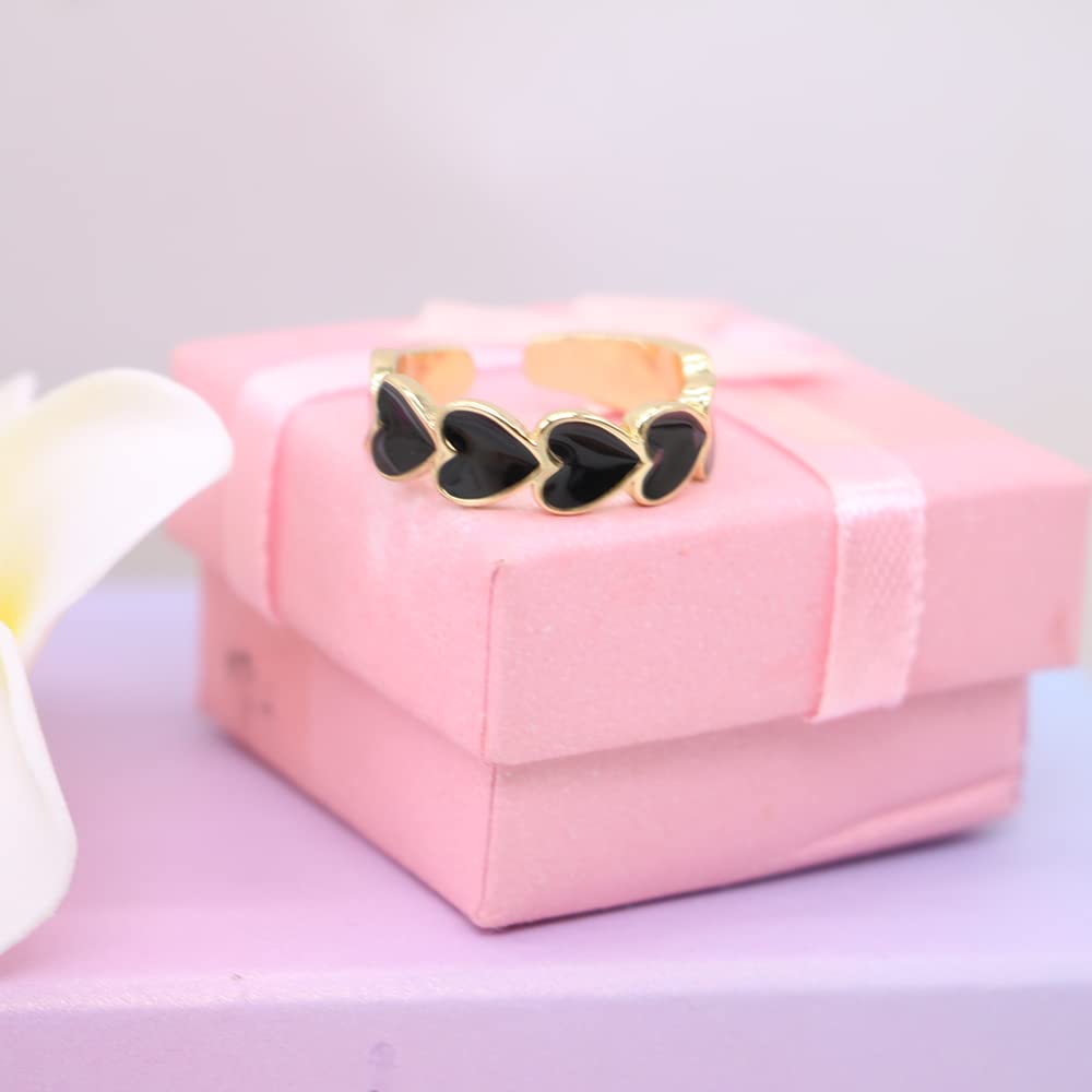 Colorful Enamel Heart Ring Adjustable Love Heart Open Band Ring Plain Stackable Finger Ring Wedding Love Promise Ring for Women Fashion Jewelry Gift Gold Plated (Blue)