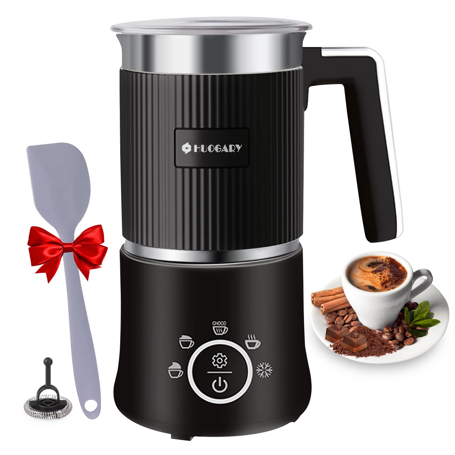 Huogary Detachable Milk Frother 5-in-1 Electric Milk Frother and Steamer Stainless Steel Milk Foamer Frother Cold Foam Hot Chocolate Maker with Dishwasher Safe