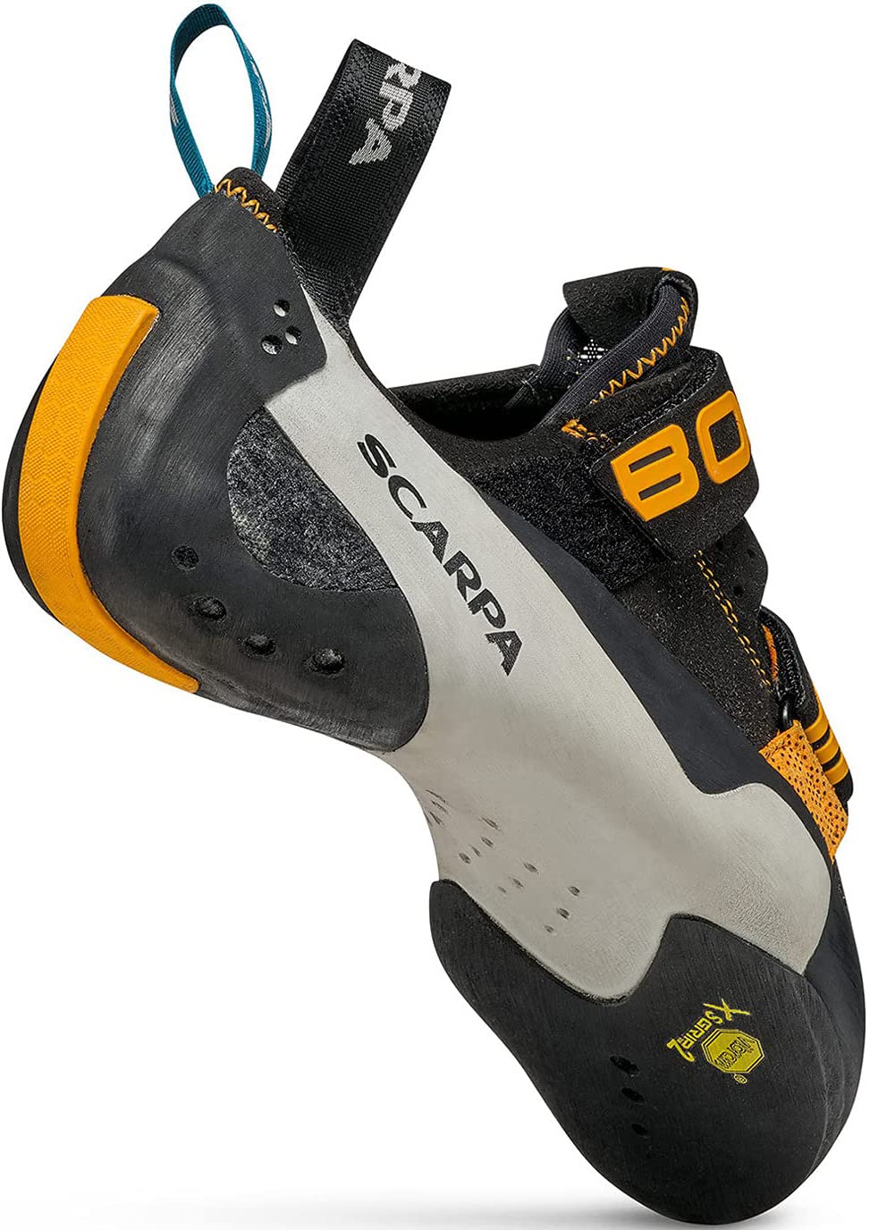 SCARPA Booster Vegan Rock Climbing Shoes for Sport Climbing and Bouldering - Specialized Performance for Sensitivity and Support - Black/Orange - 7
