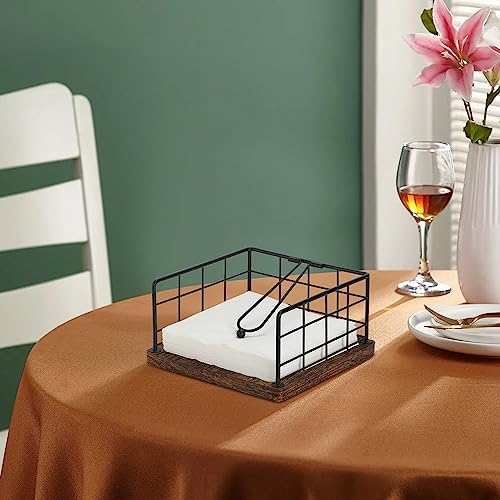 YINMIT Flat Napkin Holder for Table, Rustic Paper Napkin Organizer for Cafe with Weighted Arm, Wooden Tissue Paper Dispenser for Kitchen Countertop, Dining Table, Picnic Table, Indoor and Outdoor Use