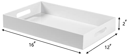 Sooyee Serving Tray with Handles,16" x 12" Decorative Tray,Coffee Table Tray,Acrylic Tray for Breakfast, Tea, Food, Butler,Table Ottoman Vanity Countertop,White