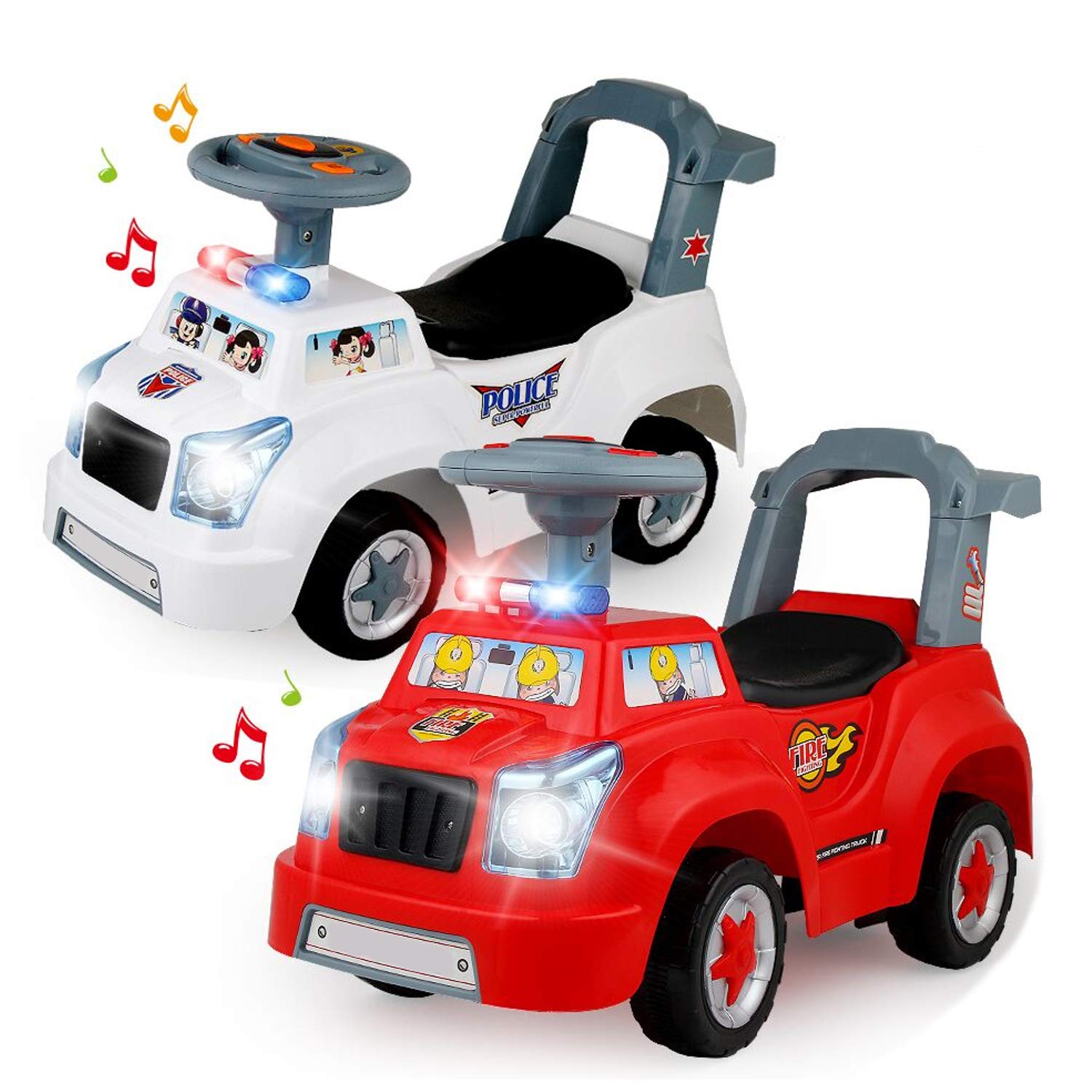 POCO DIVO Police Car 3-in-1 Baby Walker Toddler Ride On Buggy Pretend Play Toy Kids Gliding Scooter with Music & Light