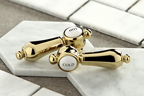 Kingston Brass NS4469BAL Water Onyx Widespread Lavatory Faucet with Brass Pop-up Drain, Black Stainless Steel with Polished Brass Trim