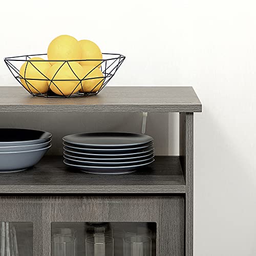 HOMCOM Sideboard with Glass Sliding Doors, Buffet Cabinet, Coffee Bar Cabinet with Adjustable Shelf, Dark Grey