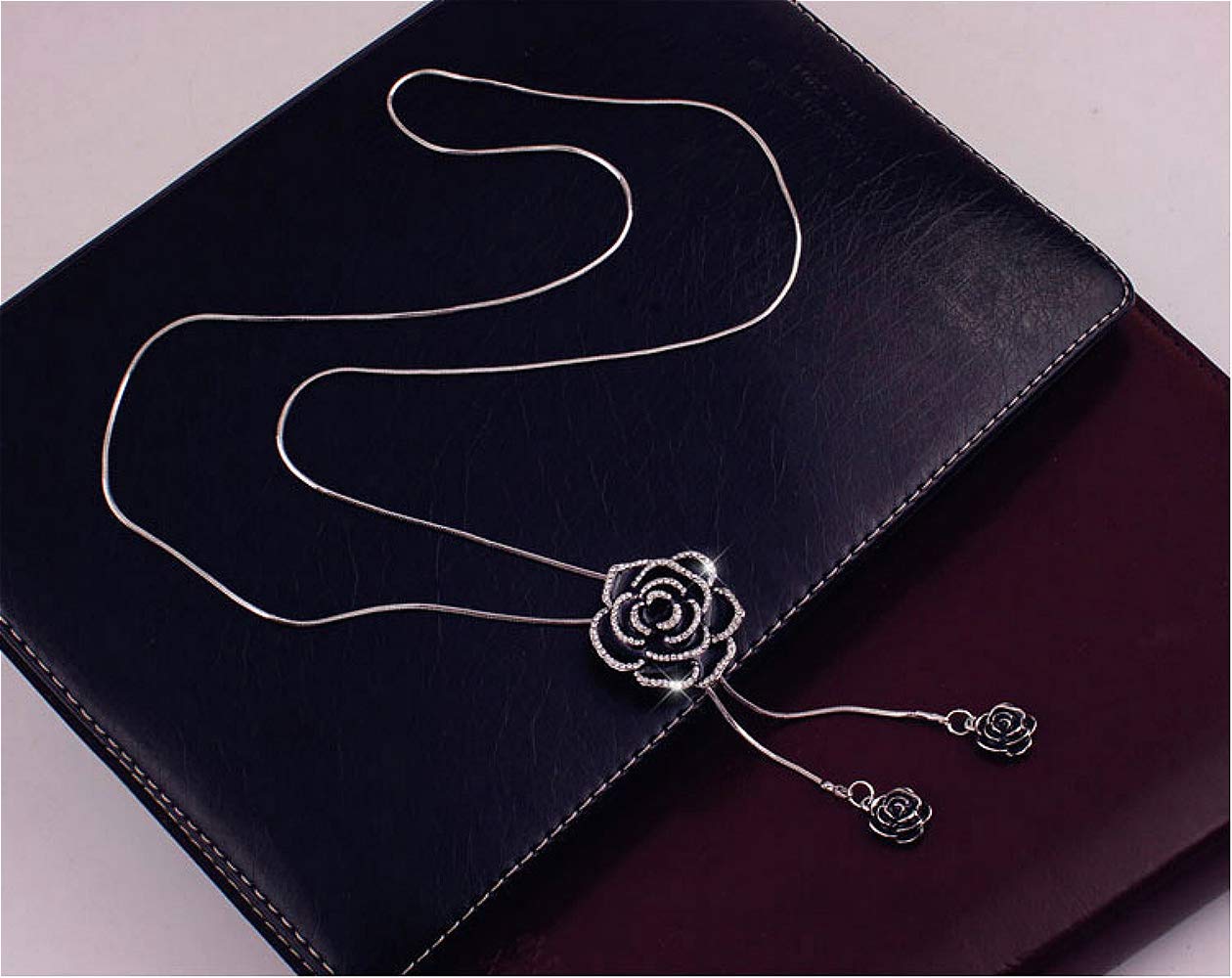 Cathercing Rhinestone Black Rose Pendant Long Necklace for Women Sweater Chain Statement Necklace Choker Adjustable Elegant Jewelry Crystal Accessories Dressy Collocation Winter Evening Party Wedding