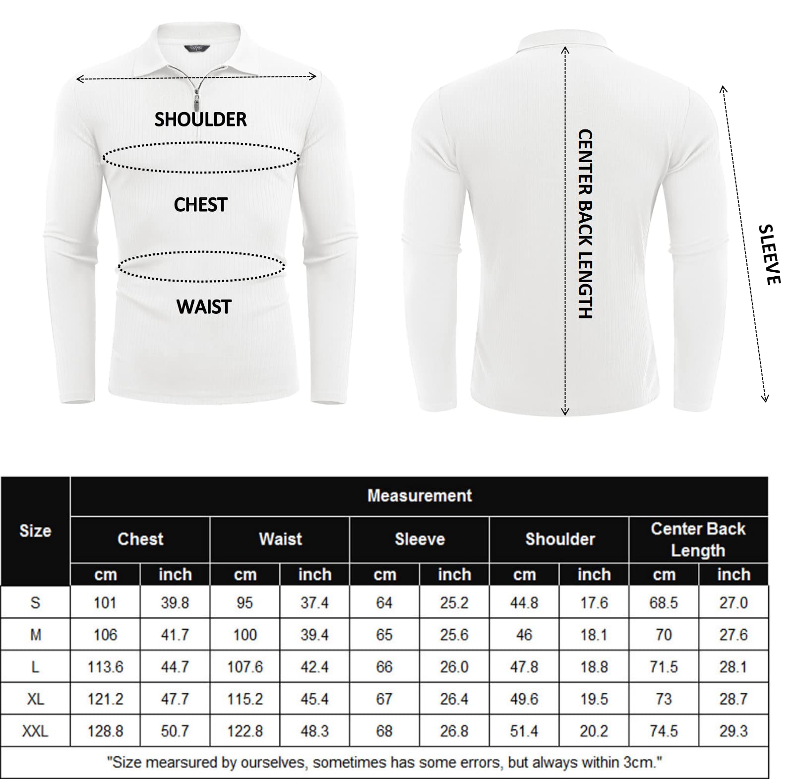 COOFANDY Men's Fitted T Shirt Long Sleeve Stretch Slim Fit Polo Shirts for Golf White