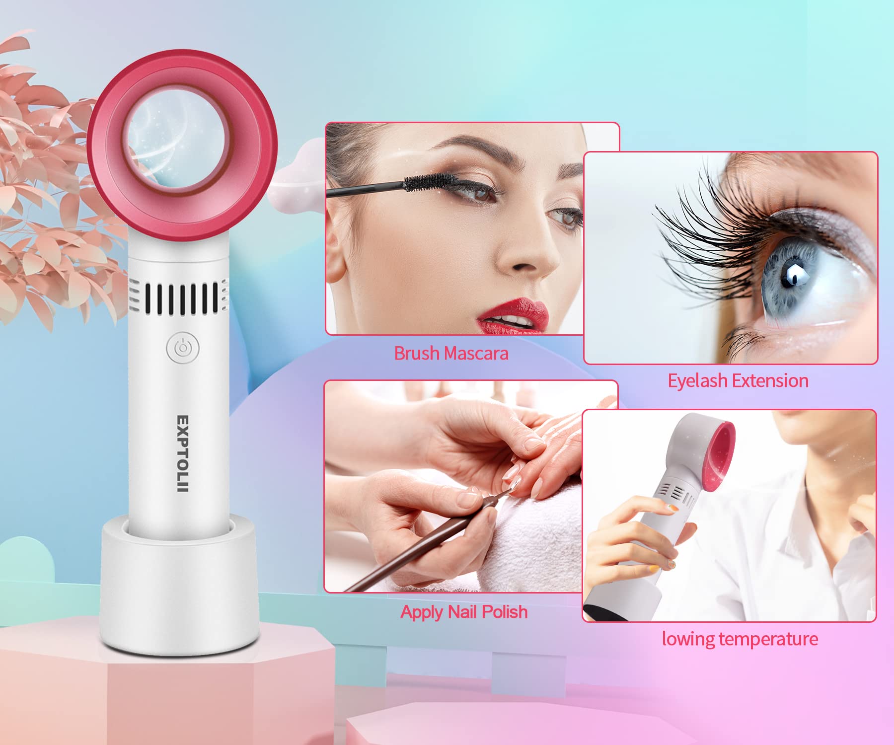 Eyelash Fan Dryer with Lash Tweezers, Portable USB Rechargeable Bladeless Mini Fan Handheld Air Conditioning Blower Cooling Dryer for Essential Eyelash Extension Lash Supplies (White)