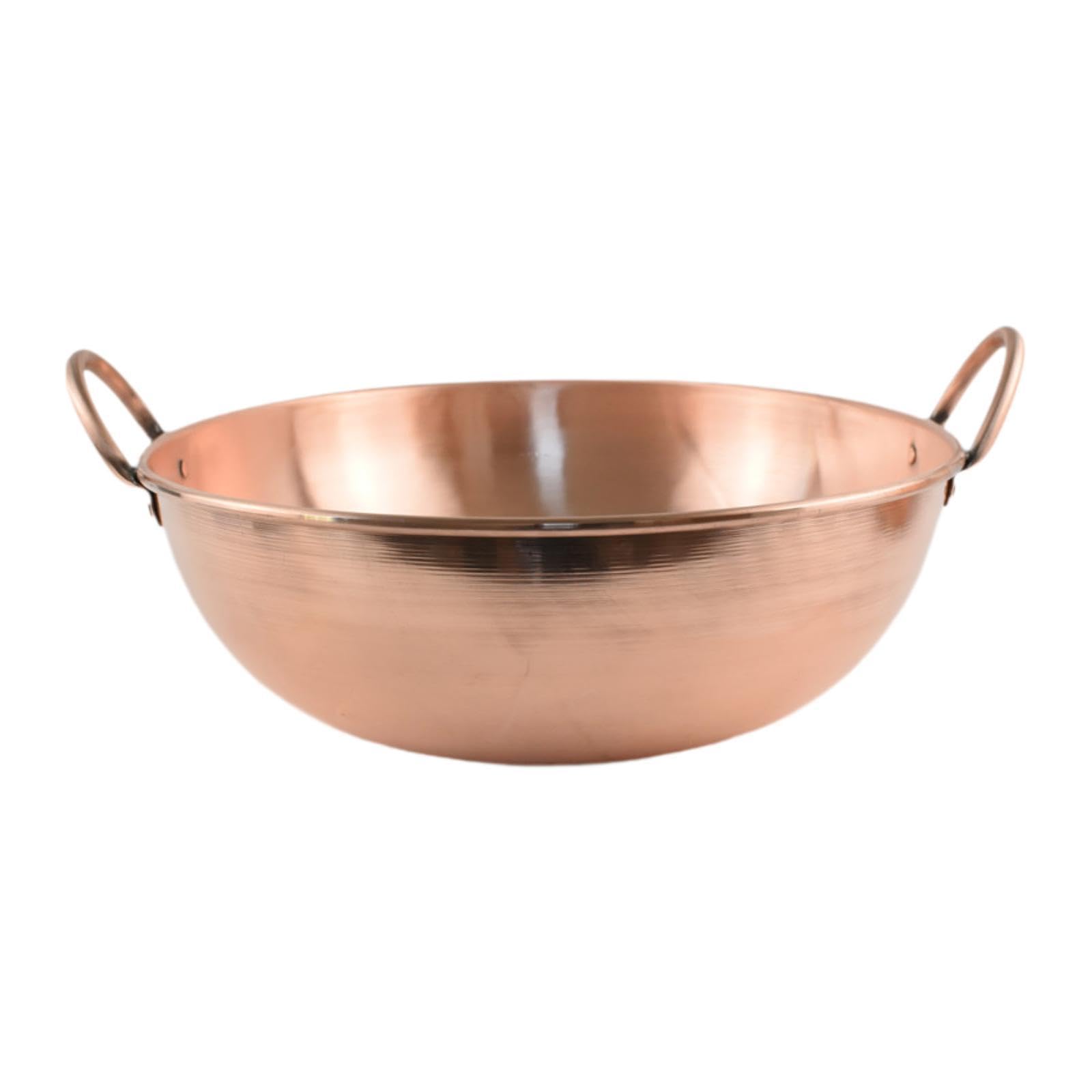 Fenteer Copper Cooking Pots with Double Handles, Handmade Copper Nonstick Everyday Fry Pan, Premium Copper Cookware for Induction Compatible, Multipurpose Wok for Home/Camping/Picnics/Parties, 32cm