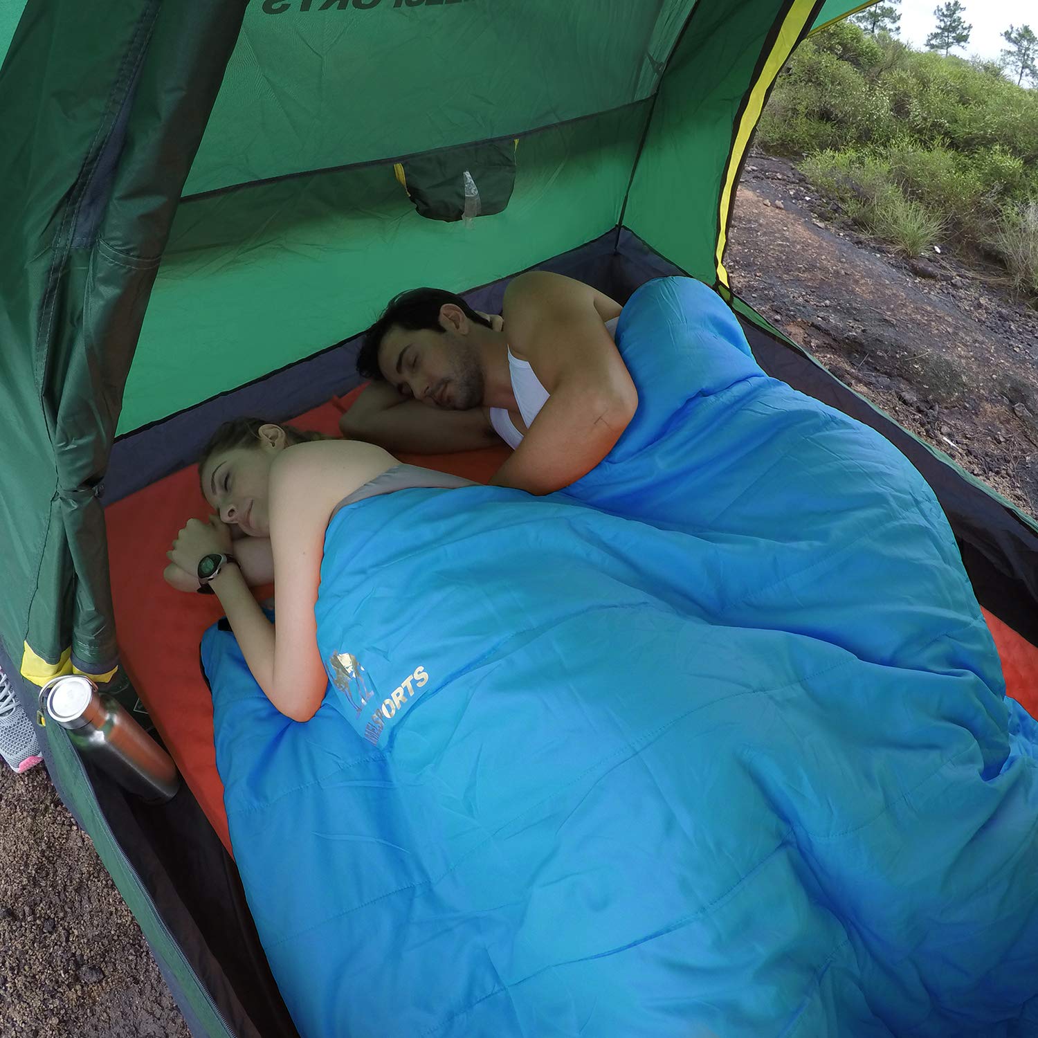 CAMEL CROWN Double/Single Sleeping Bag for Backpacking, Camping, Hiking,Outdoor Activities, Cold Weather 2 Person Waterproof Sleeping Bag for Adults Or Teens.