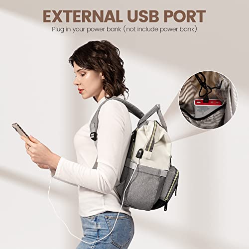 LOVEVOOK Laptop Backpack for Women, 15.6 Inch Work Business Backpacks Purse with USB Port, Large Capacity Educators Nurse Bag Backbag, Waterproof Casual Daypack for Travel,White-Grey-Black