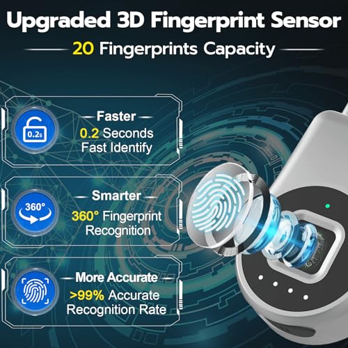 eLinkSmart Fingerprint Cable Lock, 6" Long Shackle Small Keyless Biometric Waterproof Bluetooth Smart Padlock for Gate Outdoor Fence Fridge Cabinet Locker Gun Pool Yard Pantry Helmet Travel - Silver
