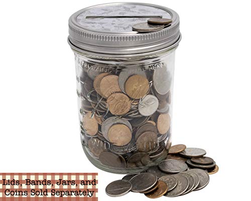 Coin Slot Bank Galvanized Metal Lid Inserts for Mason, Ball, Canning Jars (10 Pack, Wide Mouth)