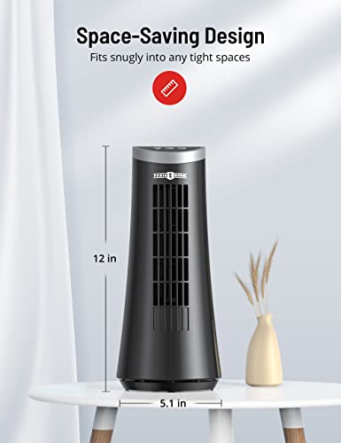 PARIS RHÔNE Desk Fan, 75° Oscillating Tower Fan with 2 Speeds, Quiet Cooling Table Fan, 12’’ Portable Corded Small Fan, Bladeless Fan for Bedroom Home Office Desktop, Black, 9 Inch