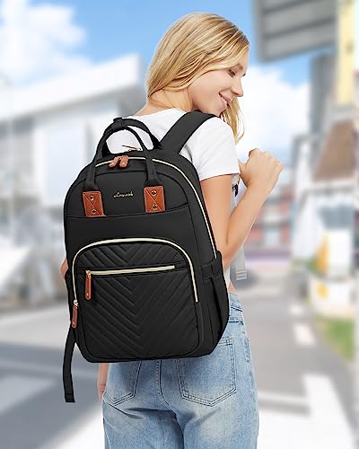 LOVEVOOK Laptop Backpack for Women Men, 15.6 Inch Computer Backpack Purse with USB Port, Fashion Anti-Theft Travel Backpacks, Waterproof Casual Daypack for Work Bag Back Pack, Black