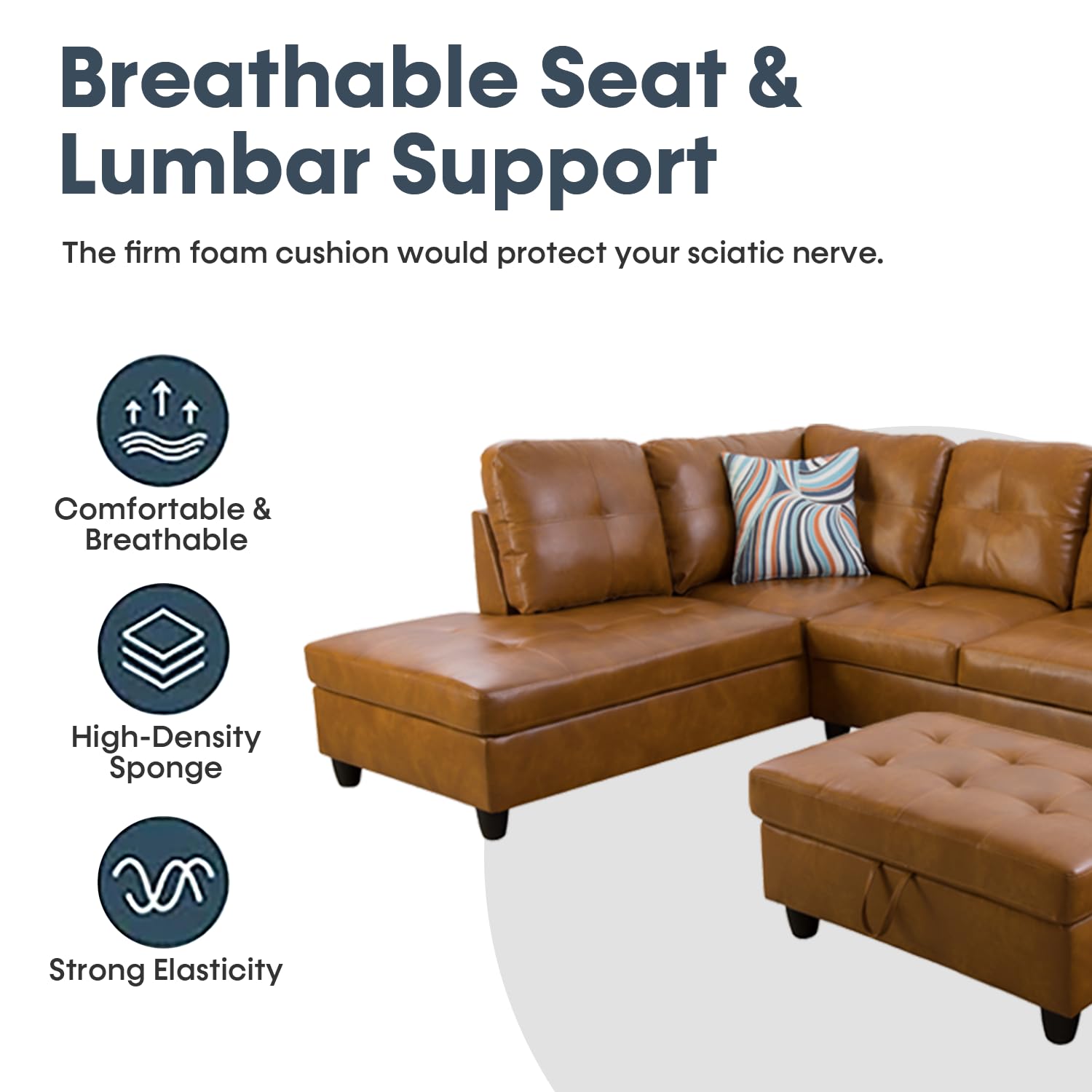 Caberryne Sectional Couch for Living Room Furniture Set Ginger,Sectional Sofa L Shape Sofa and Chaise with Storage Ottoman for Living Room/Apartment/Office(Facing Left Chaise) Turmeric