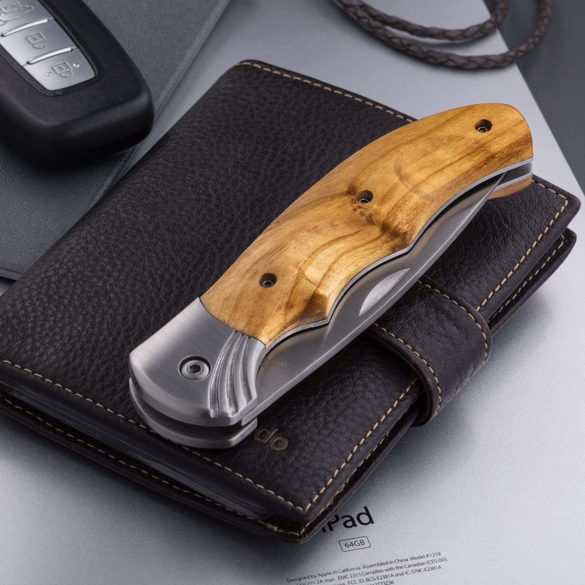 Bundle of 2 Items - Gentleman’s Pocket Knife Pocket Knife Knives Knofe Wood Handle Sharp Blade - Pocket Knife for Men - Folding Knife - Good for Camping Hunting Survival Indoor & Outdoor Activity