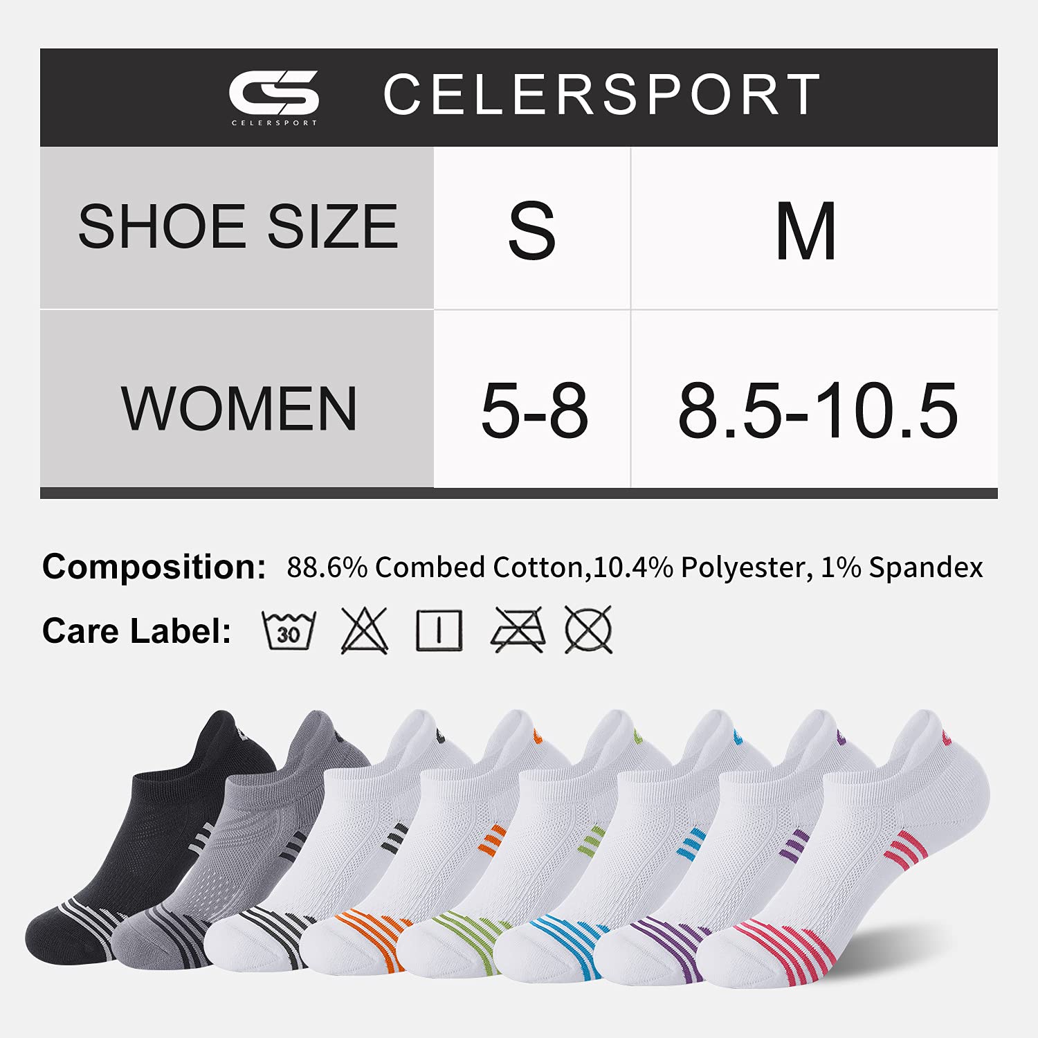 CelerSport 6 Pack Women's Ankle Running Socks Low Cut Athletic Sports Socks Mixed Color Medium
