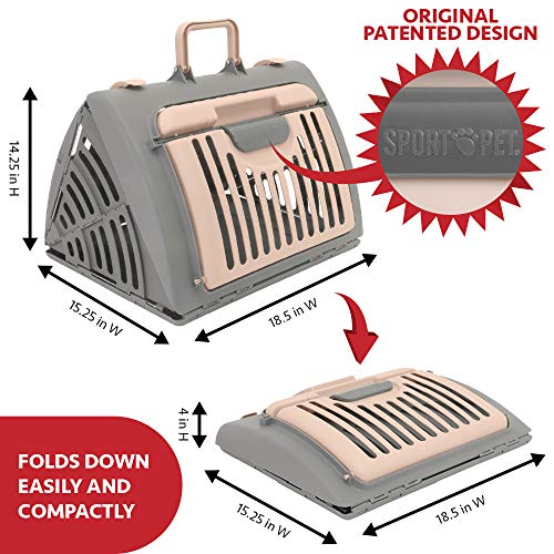 SPORT PET Designs Foldable Travel Cat Carrier with A Bed - Front Door Plastic Collapsible Carrier