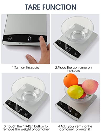 Searon Food Kitchen Scale Digital - Ounces and Grams Ml Lb,10Kg/22Lb Capacity for Weight Loss, Baking, Cooking, Keto and Meal Prep, Tempered Glass Panel - 7.9 X 6.3 X 0.6 Inches