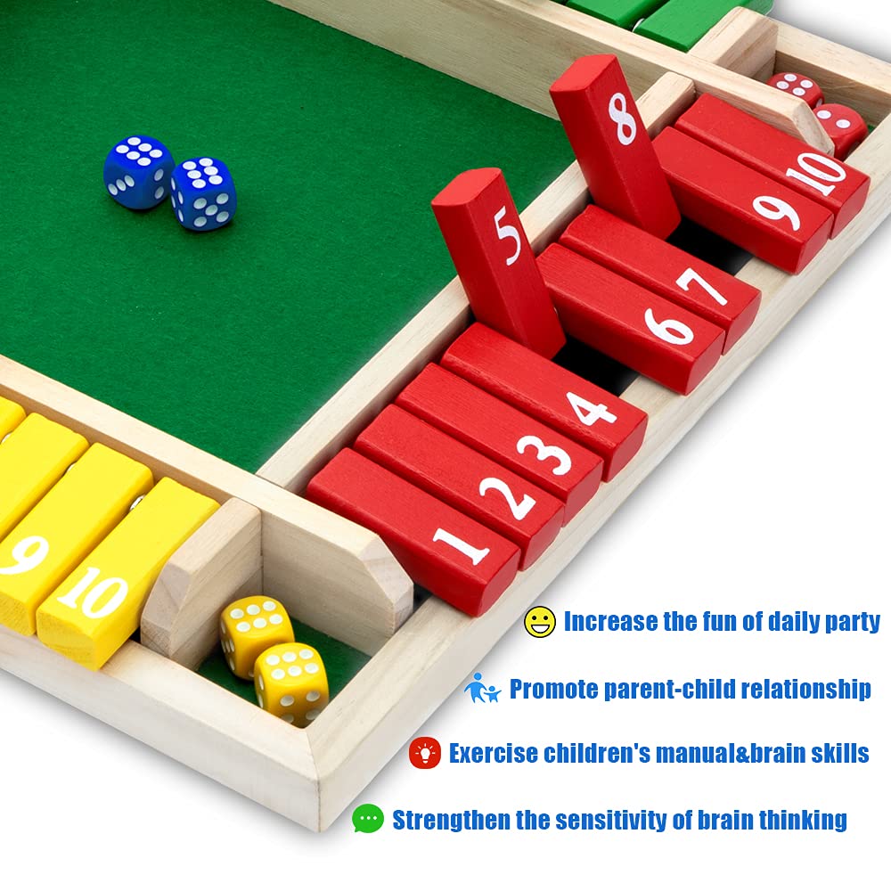 Shut The Box Game, 12 Inches Family Wooden Board Table Math Dice Games for Adults and Kids, 2-4 Player Classics Tabletop Version Games for Classroom,Home,Party or Pub