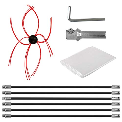 Chromex Drill Rotary Chimney Cleaning Brush and Rod Kit | 8 Piece Rod Set Extends Up to 24 Feet - Includes Spinning Whip Brush and Protective Plastic Sheets (Drill Not Included)