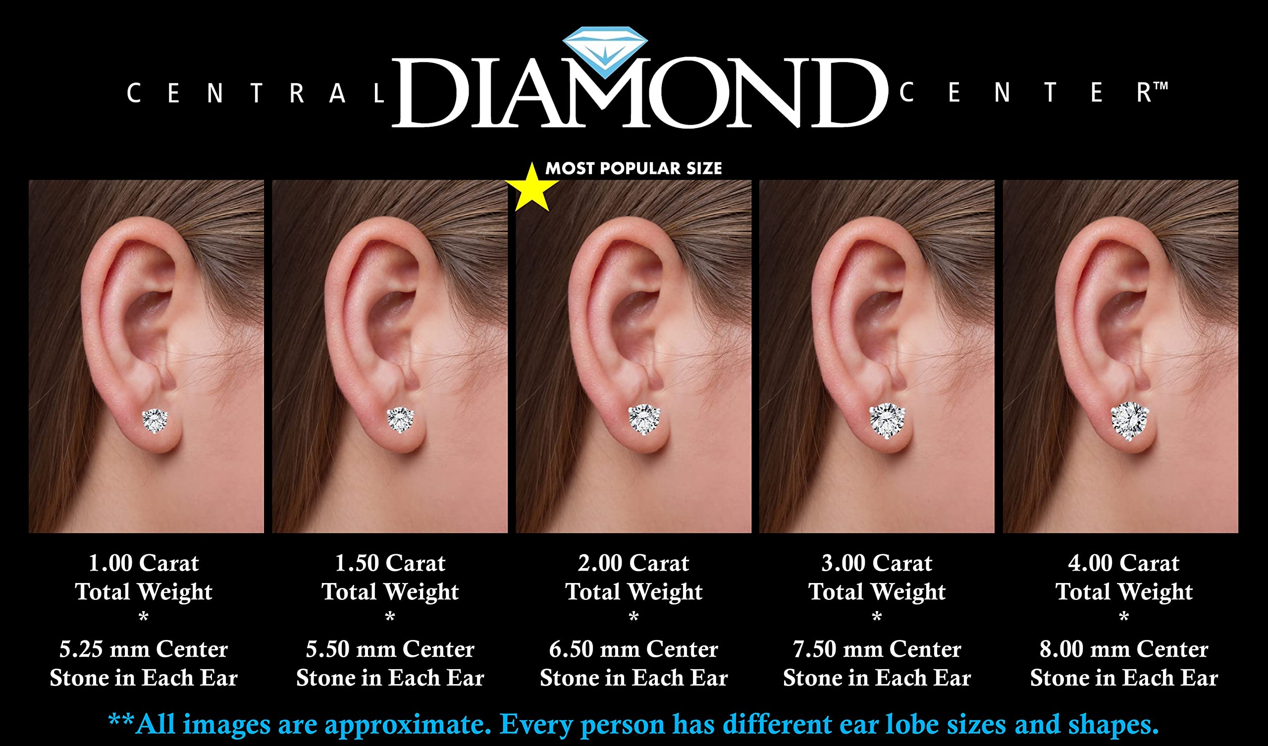Central Diamond Center 14K Gold Post & Sterling Silver Zirconia 3 Prong Martini Stud Earrings - Rose Gold Plated 5.25mm 1.00cttw