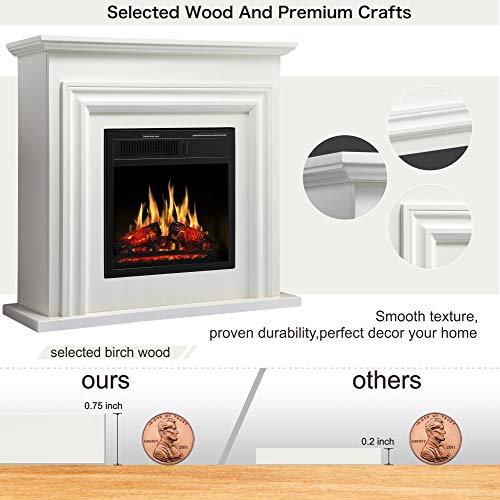JAMFLY Electric Fireplace with Mantel Package Freestanding Fireplace Heater Corner Firebox with Log & Remote Control,750-1500W, Lvory White…