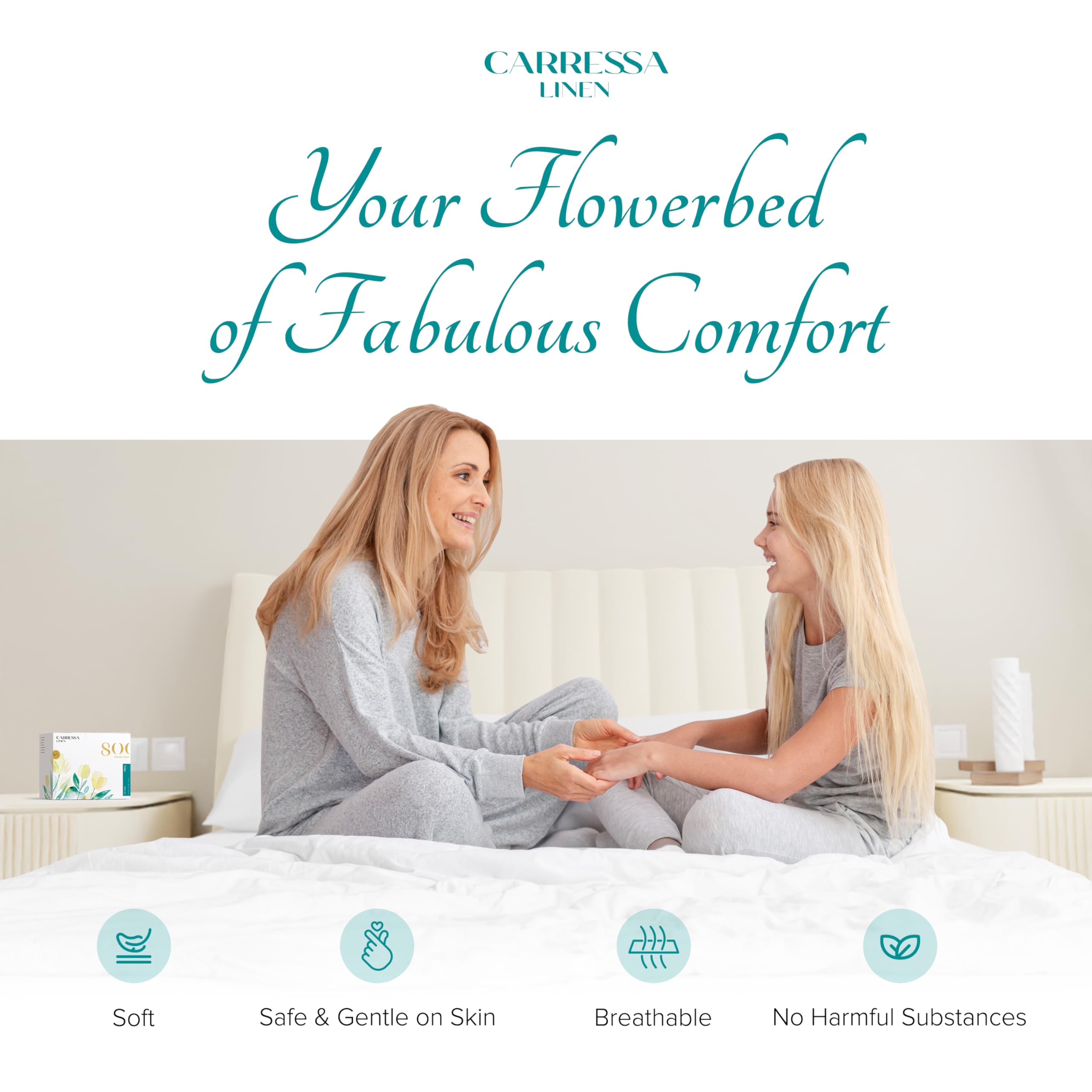 Carressa Linen 800 Thread Count Long Staple Soft Egyptian Cotton Sheet Set, 4 Pc Set, California King Sheets, Upto 17 in Deep Pocket, Smooth & Soft Sateen Weave, Luxury, Light Gray