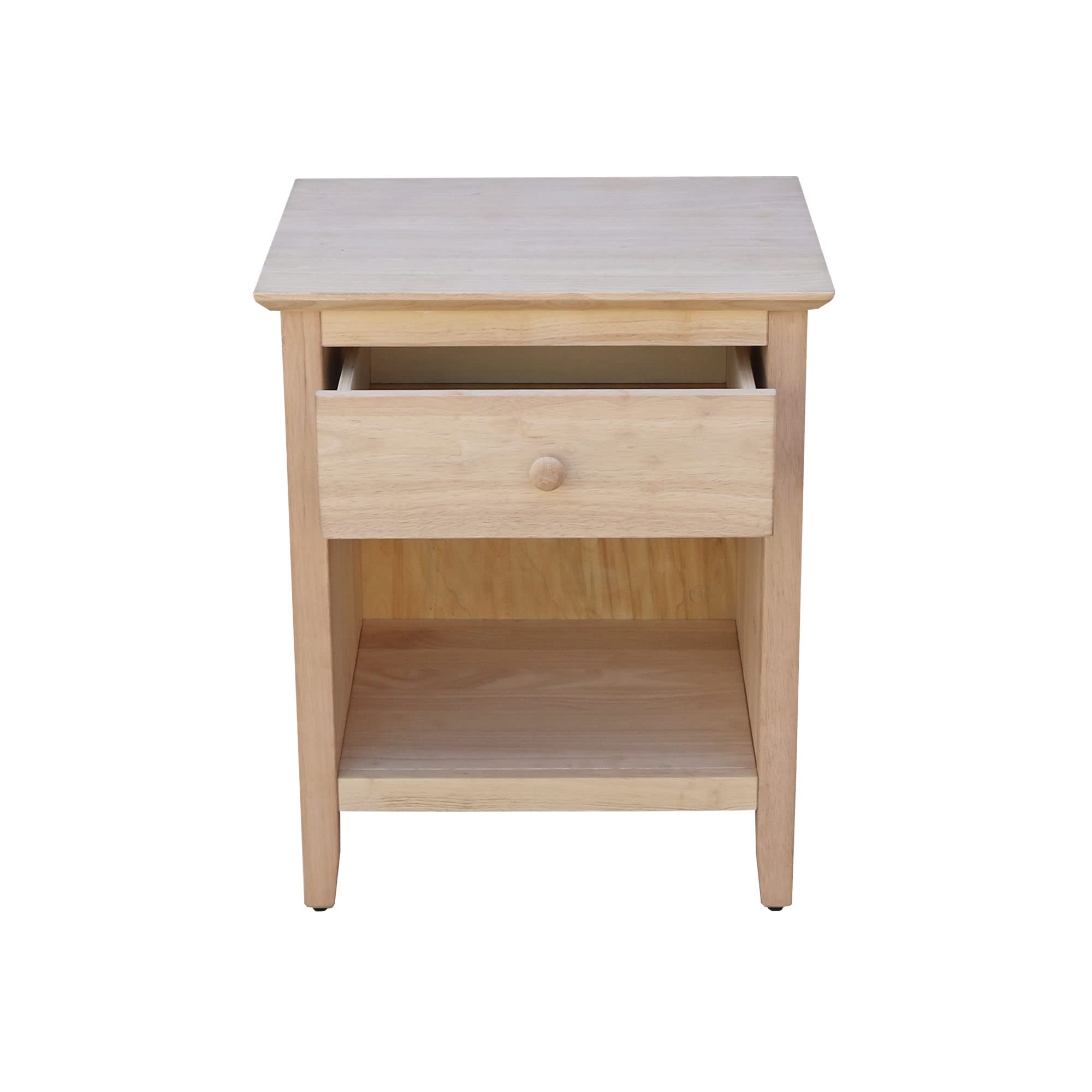 International Concepts Solid Wood Bedroom Nightstand 23.5" H, 1 Drawer, Sturdy Parawood, Paint or Stain in Any Color, Durable Eco-Friendly, Traditional and Elegant Design, Unfinished