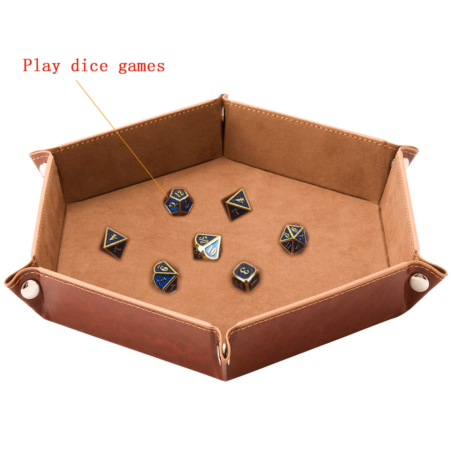 SHYVIA Dice Tray for RPG DND Table Games Metal Dice Rolling Tray Holder Dice Storage Box Larger Size Double Sided Folding PU Leather and Velvet 4 Pieces