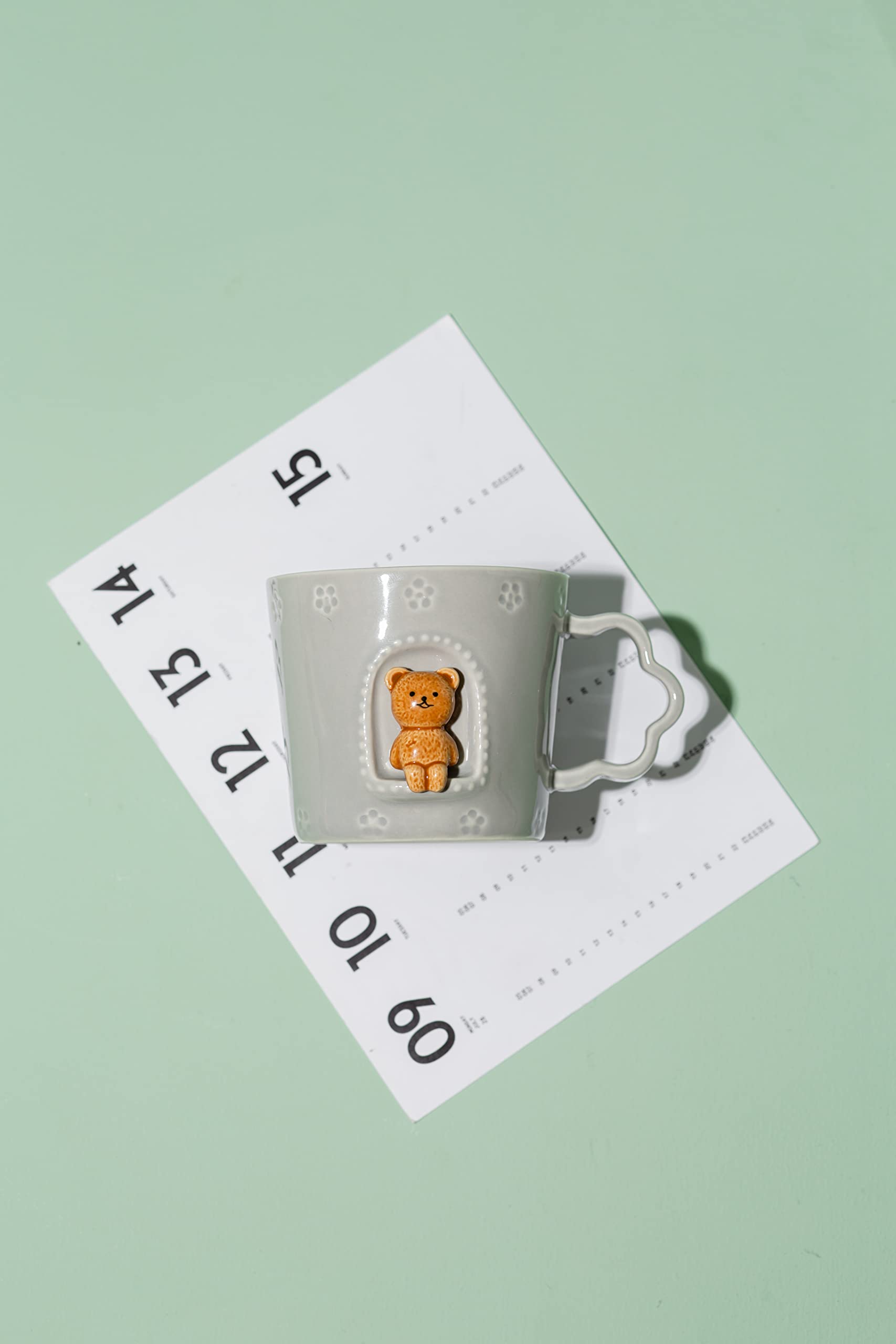 DIHOclub Bear Ceramic Cup Window Animals Mug Cute Cartoon Handmade Figurine Mugs,Holiday and Birthday Gift for Daughter,Son,Kids,9 OZ (Grey)