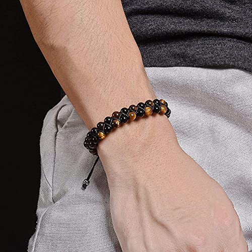 ywduoying Triple Protection Bracelet Lava Rock Mens Stone Bead Bracelet -Adjustable Tiger Eye 8MM Bracelet Essential Oil Diffuser Healing Chakra Yoga Bracelets, Gift for Her Him