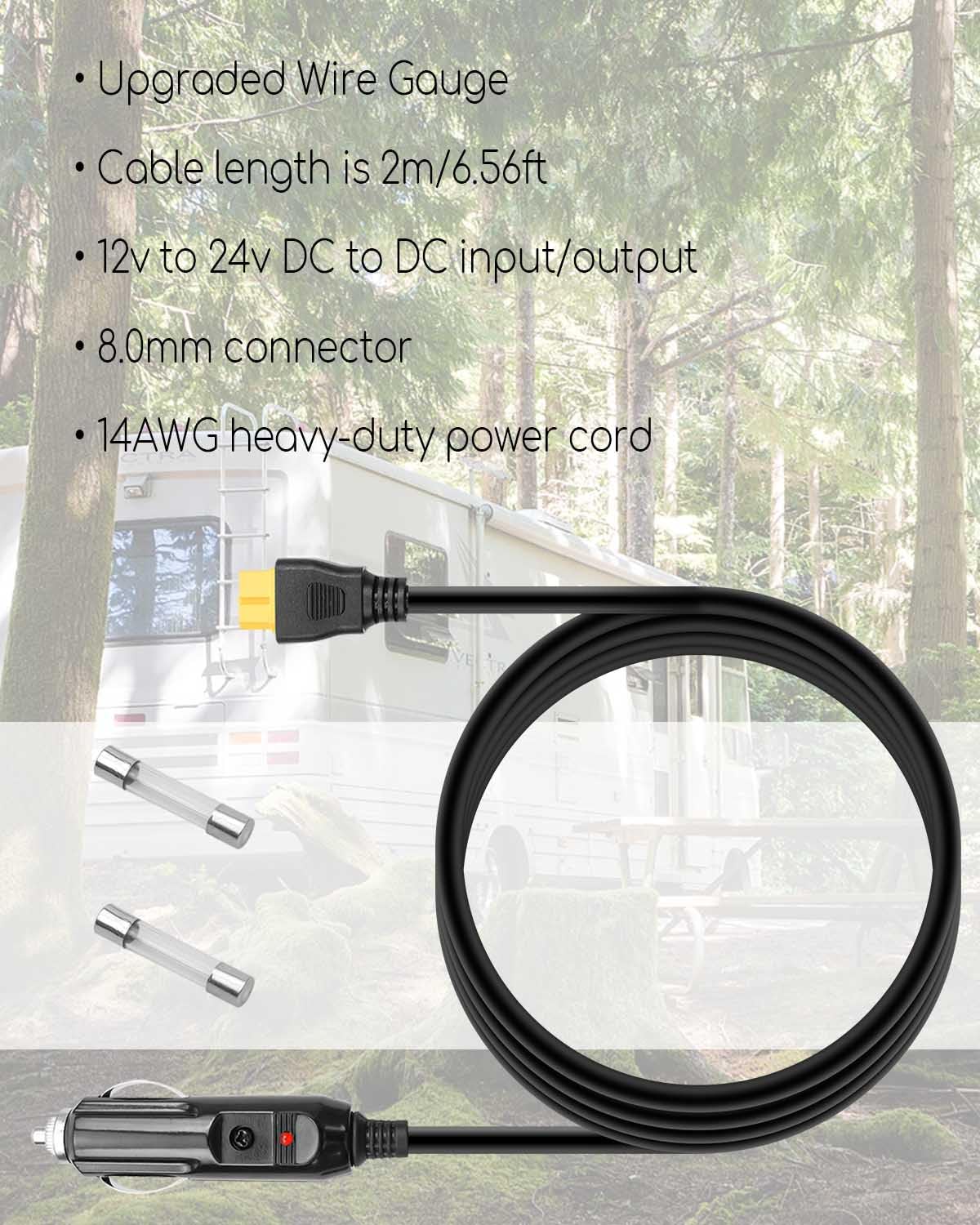 Car Charger Cable 12V/24V Fit for Ecoflow Delta/River Series Bluetti EB55 Anker 757/767 XT60 Connector Portable Power Station DC Adapter, 6.6Ft 14AWG