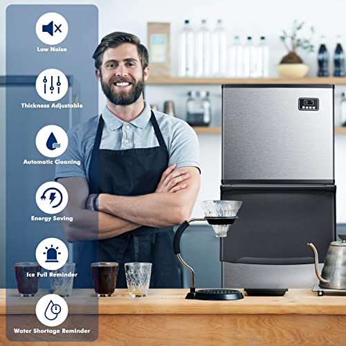 ZAFRO Ice Maker Machine Commercial,352lbs/24H Industrial Ice Machine with 198lbs Ice Bin, 22.5" Air Cooled Stainless Steel Ice Cube Maker for Restaurant/Hospital/Bar/Cafe/Lab with Scoop Silver