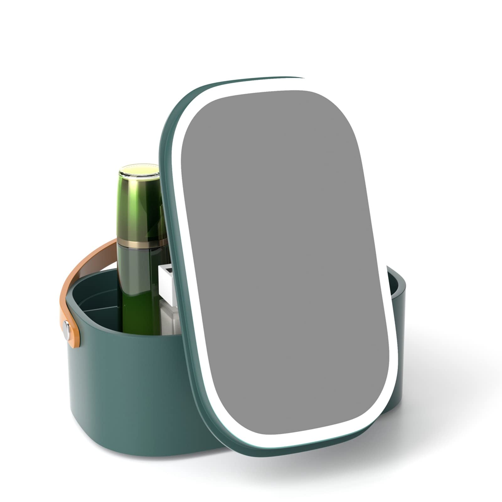 CielClair Makeup Case with Mirror and Light, Portable Makeup Organizer with Adjustable LED Lights & Mirror Lid, Cosmetic Organizer Storage with Handle for Bedroom Camping Travel, Dark Green