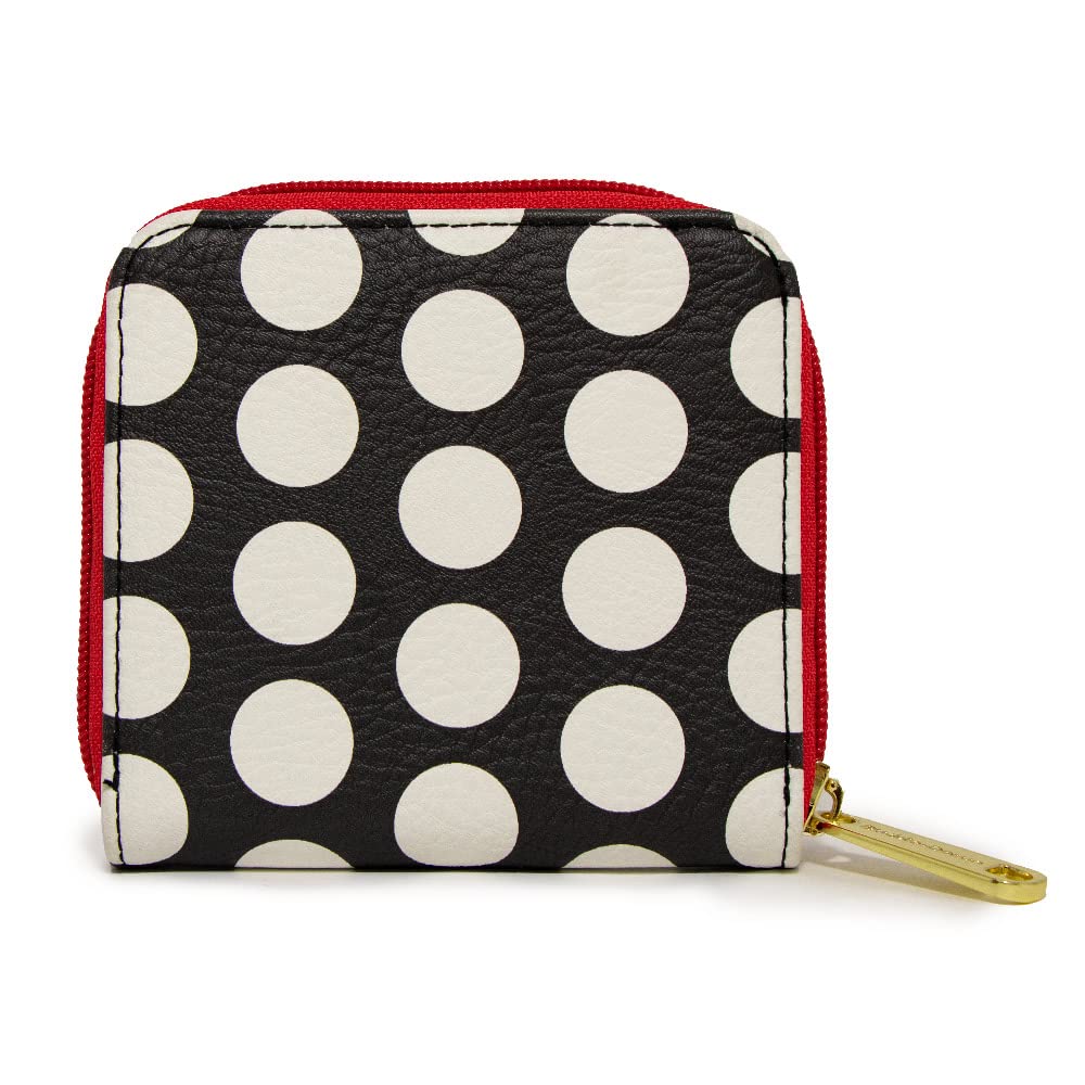Buckle Down Disney Wallet, Square Zip Around, Minnie Mouse Glitter Bow, Black Vegan Leather