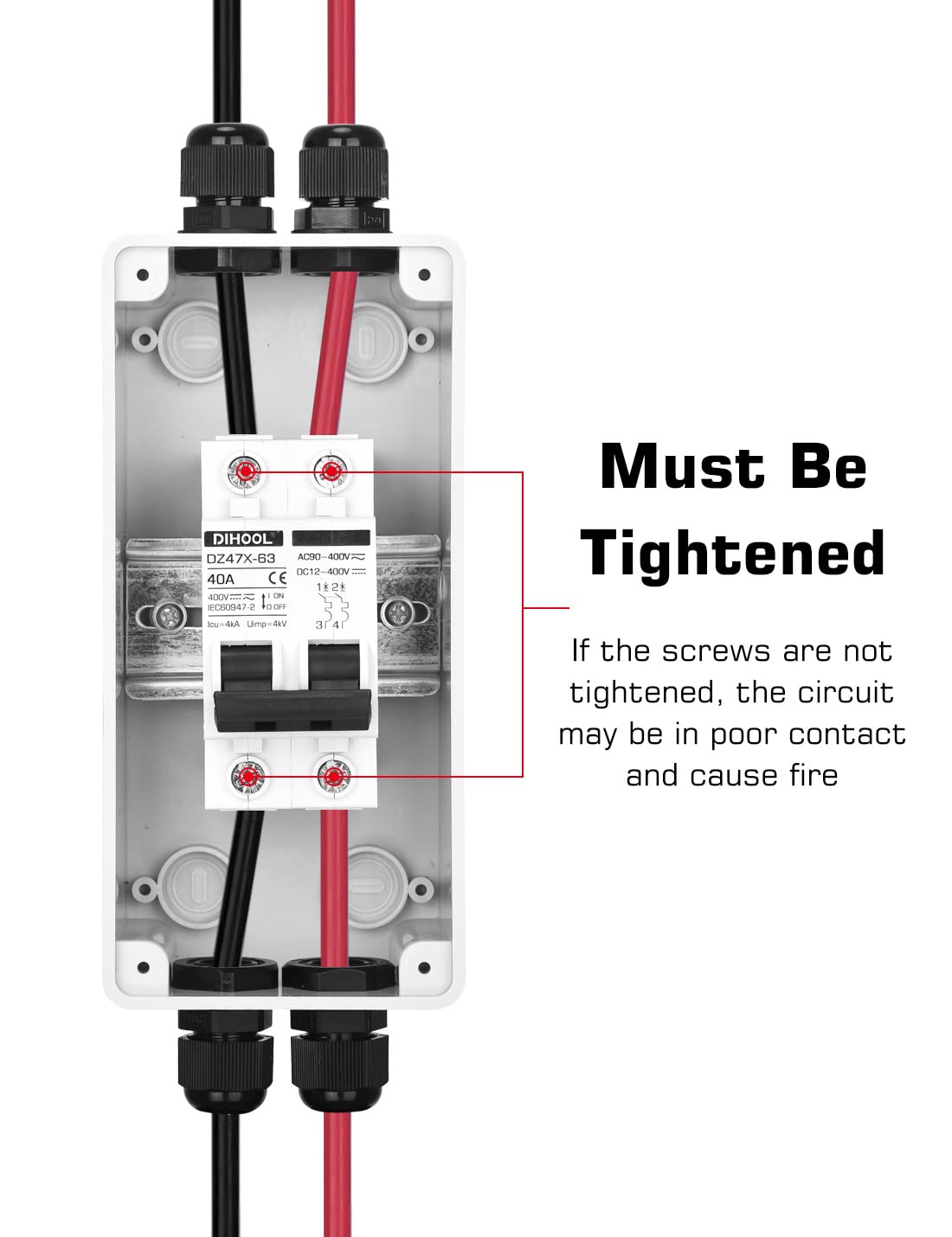 DIHOOL 40 Amp Circuit Breaker Box, Solar Panel Disconnet Switch, DC Miniature Circuit Breaker