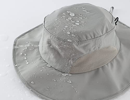 Home Prefer UPF50+ Mens Sun Hat Wide Brim Fishing Hat Airy Mesh UV Protection Hat Portable Bucket Sun Hat Light Grey