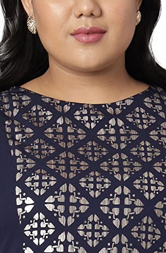 Janasya Indian Women's Plus Size Dark Blue Poly Crepe Kurta(PJNE3363-KR-A-5XL)