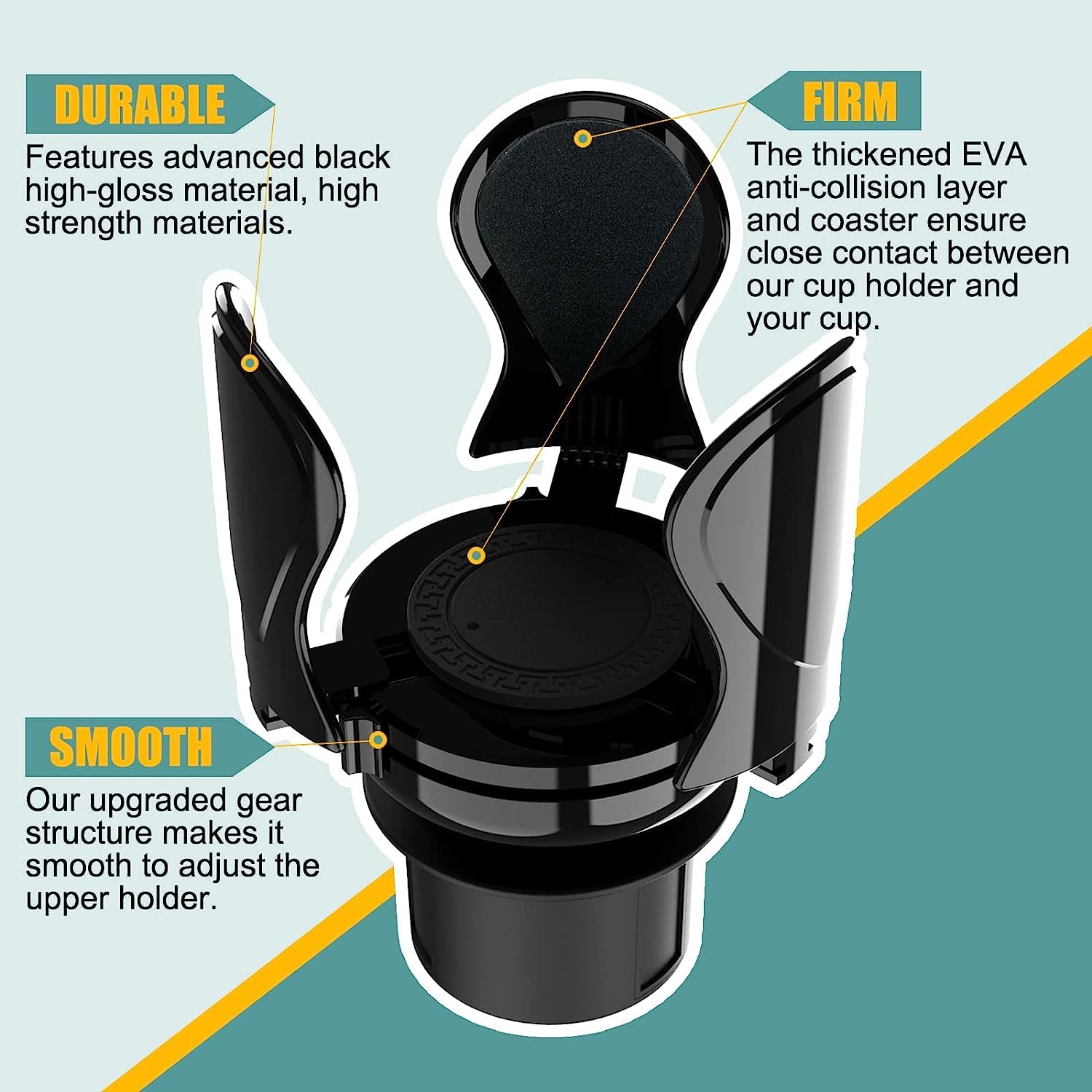 Car Cup Holder Expander Adapter, Cup Holder Extender with Adjustable Arm and Base,Universal Compatible with Yeti Ramblers14-46oz, Hydro Flasks 32/40oz Most 12 to 46 Ounce Bottles&Cups