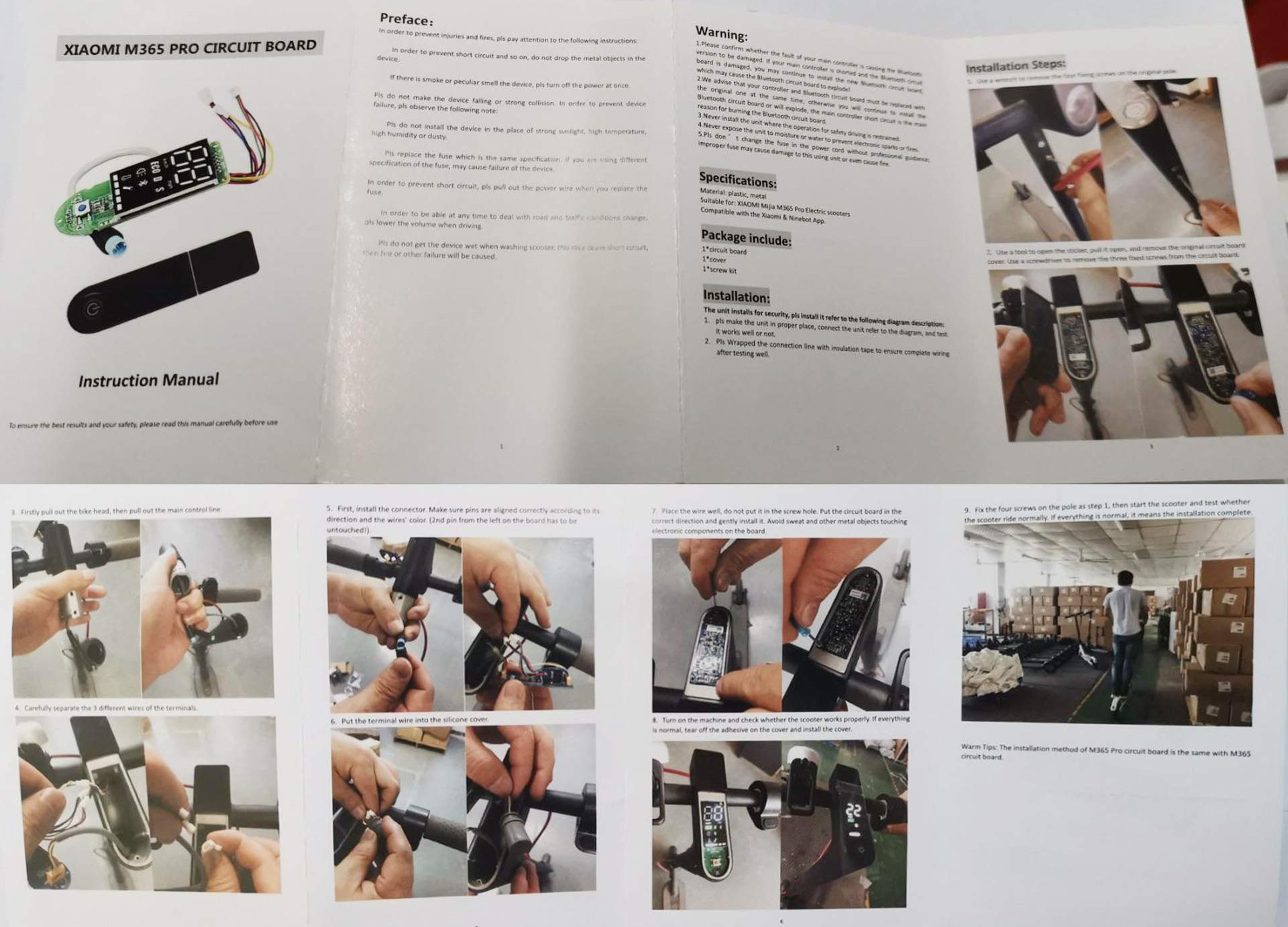 Chuancheng Bluetooth Circuit Board & Dashboard Cover Replacement for Xiaomi MIJIA M365 Electric Scooter