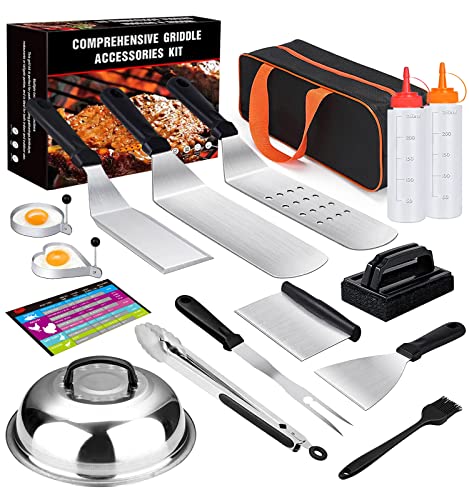 Griddle Accessories kit for Blackstone Flat top Grill and Camp Chef,16 Pieces Stainless Steel BBQ Barbecue Tools Set for Outdoor Backyard Grill Tools Gift for Men Women.