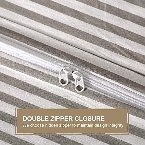 JELLYMONI 100% Natural Cotton 2pcs Striped Duvet Cover Sets,White with Grey Stripes Pattern Printed Comforter with Zipper Closure & Corner Ties(Twin Size)
