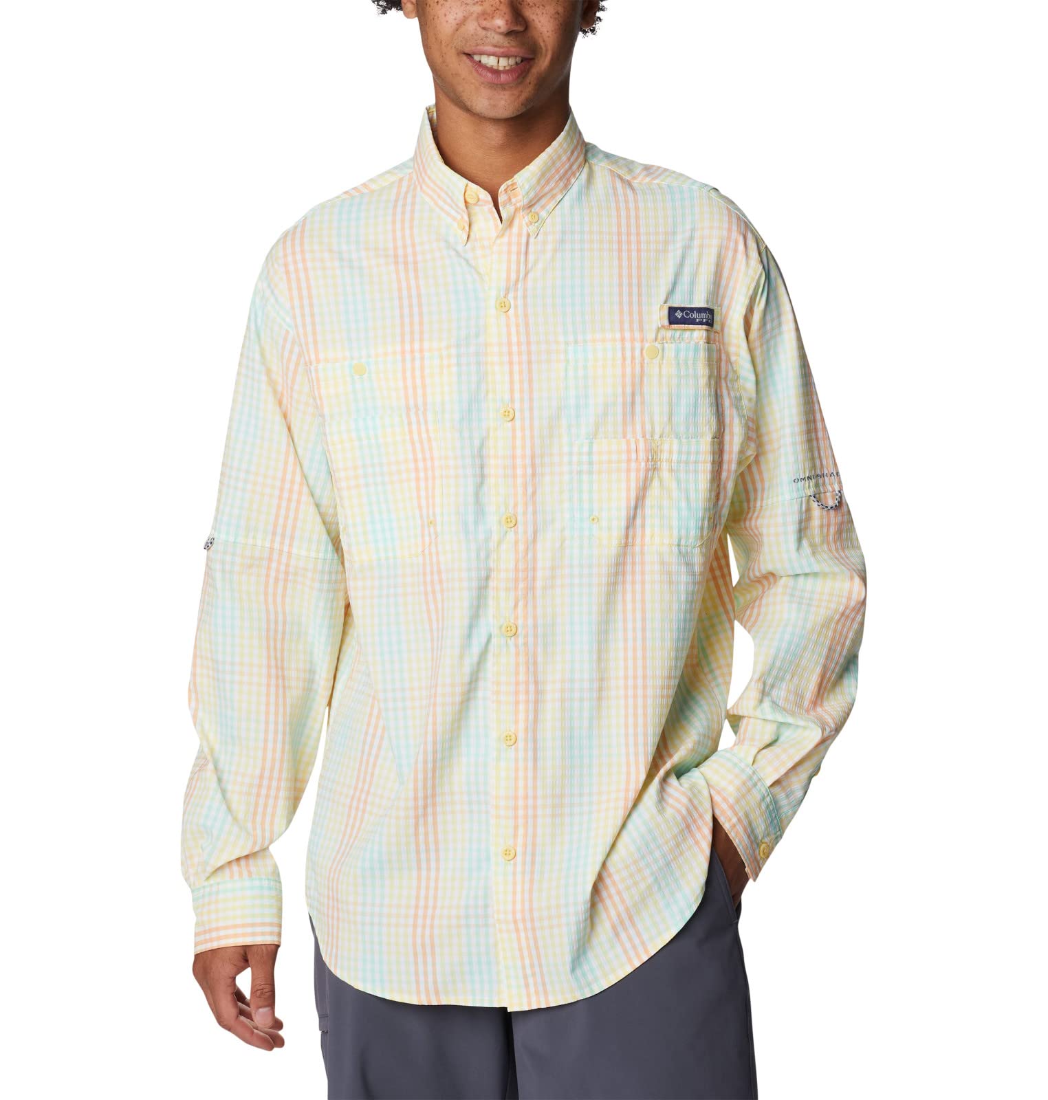 Columbia Men's Super Tamiami Long Sleeve Shirt, Sunlit Blanket Gingham, Medium