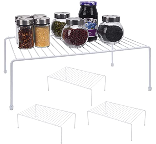 JBESUHI Large (16.1 x 10.2 Inch) Cabinet Storage Shelf Rack, Kitchen Shelves，Kitchen Counter and Cabinet Shelf, Storage Rack Organizer for Kitchen, Fridge, Cabinet, Bathroom Cupboard (White, 4)