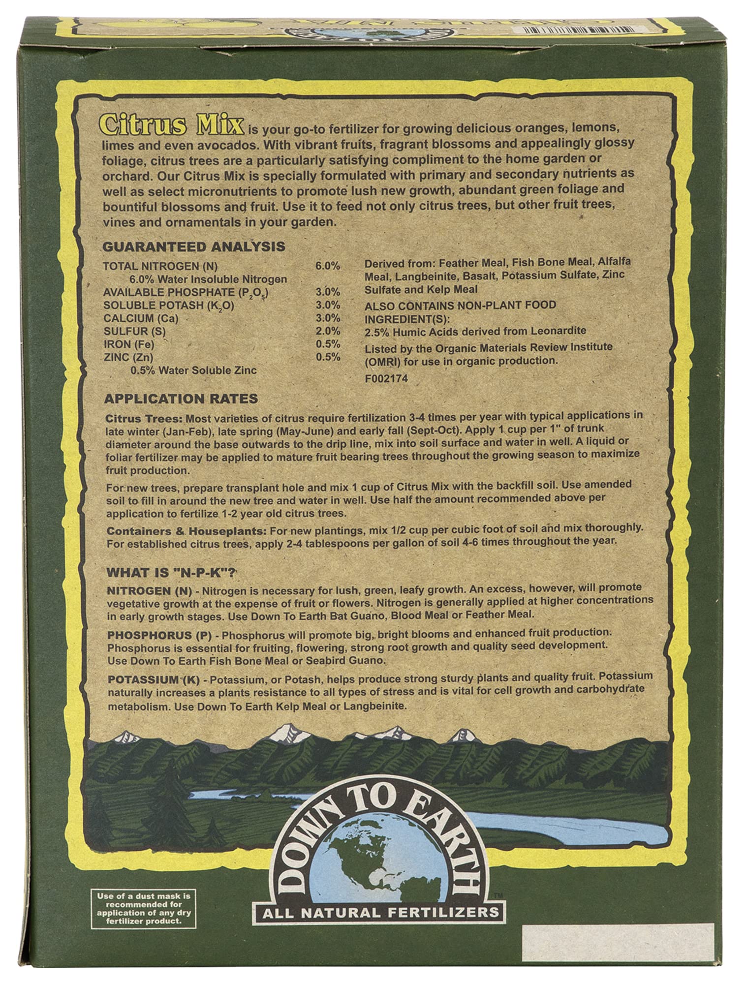 Down to Earth All Natural Fertilizers Organic Citrus Mix 6-3-3, 5 lb Box Fertilizer for Lemons, Limes, Oranges Citrus Trees